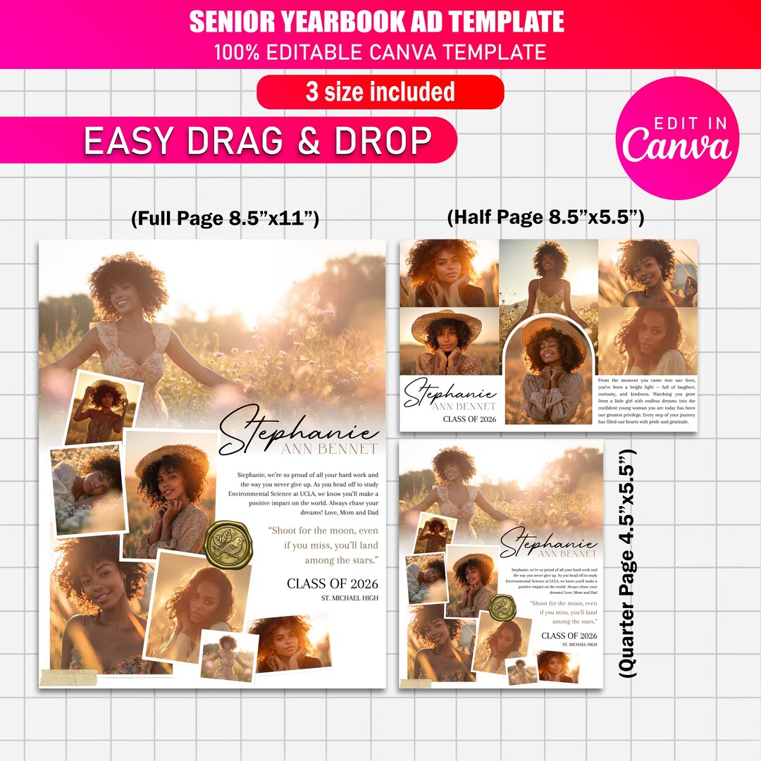 Senior Yearbook Ad Template Bundle | High School & College Tribute ...