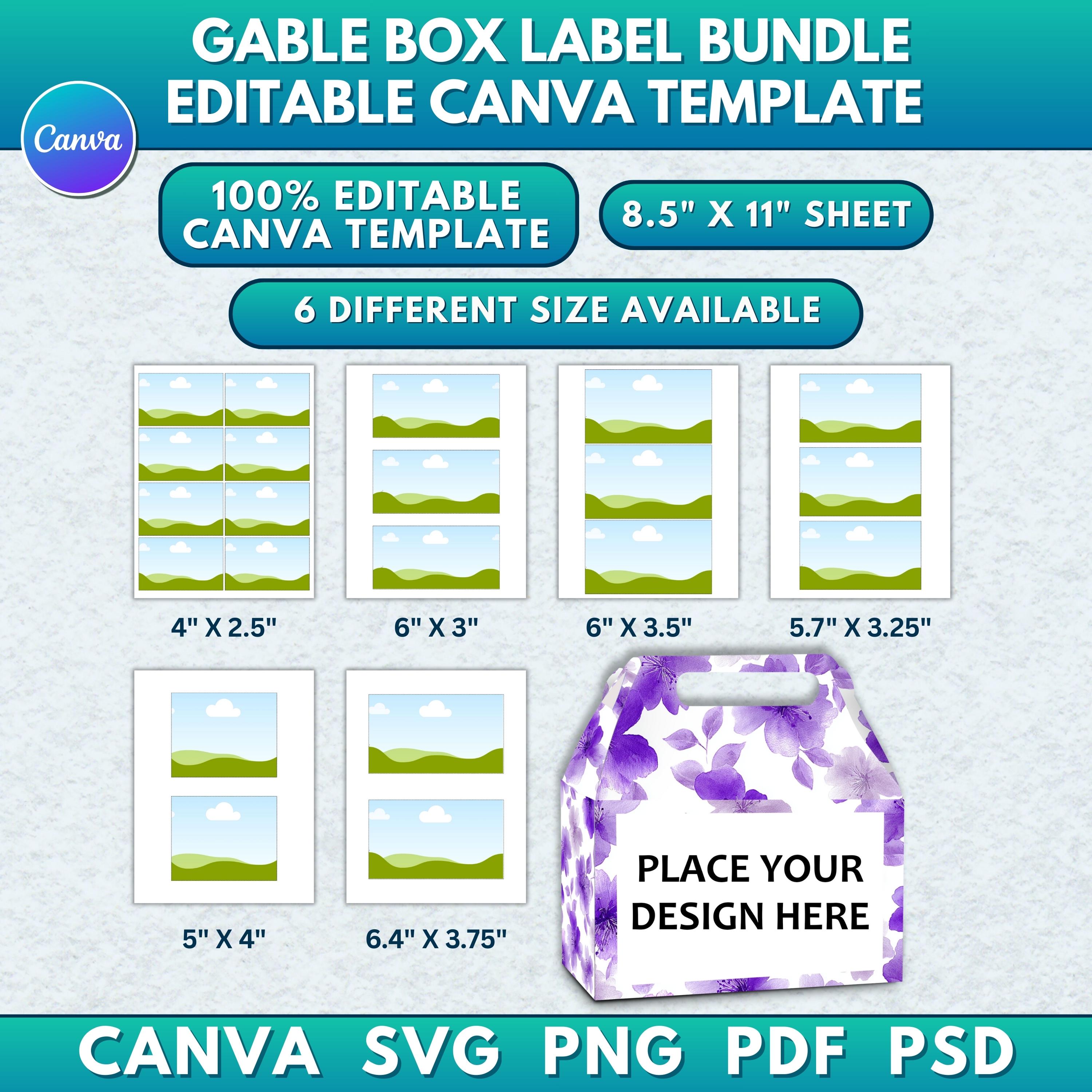 6x Gable Box Label Template Bundle | Canva Editable Front Label Designs ...