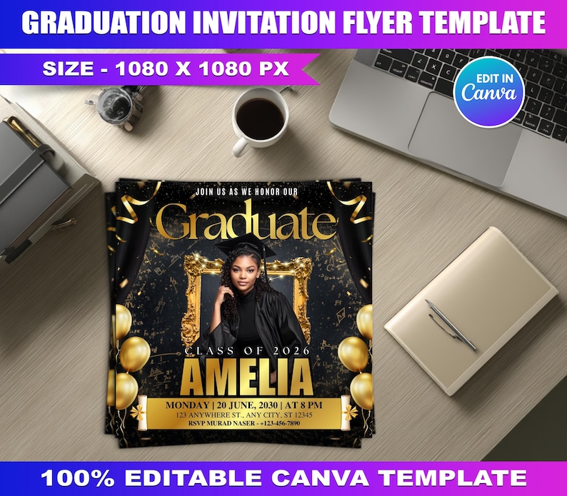 Editable Graduation Invitation Flyer | Class of 2026 Grad Party ...