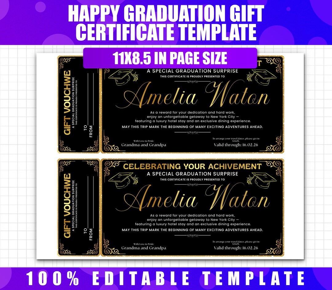Happy Graduation Gift Certificate Template | Elegant & Grand Voucher ...