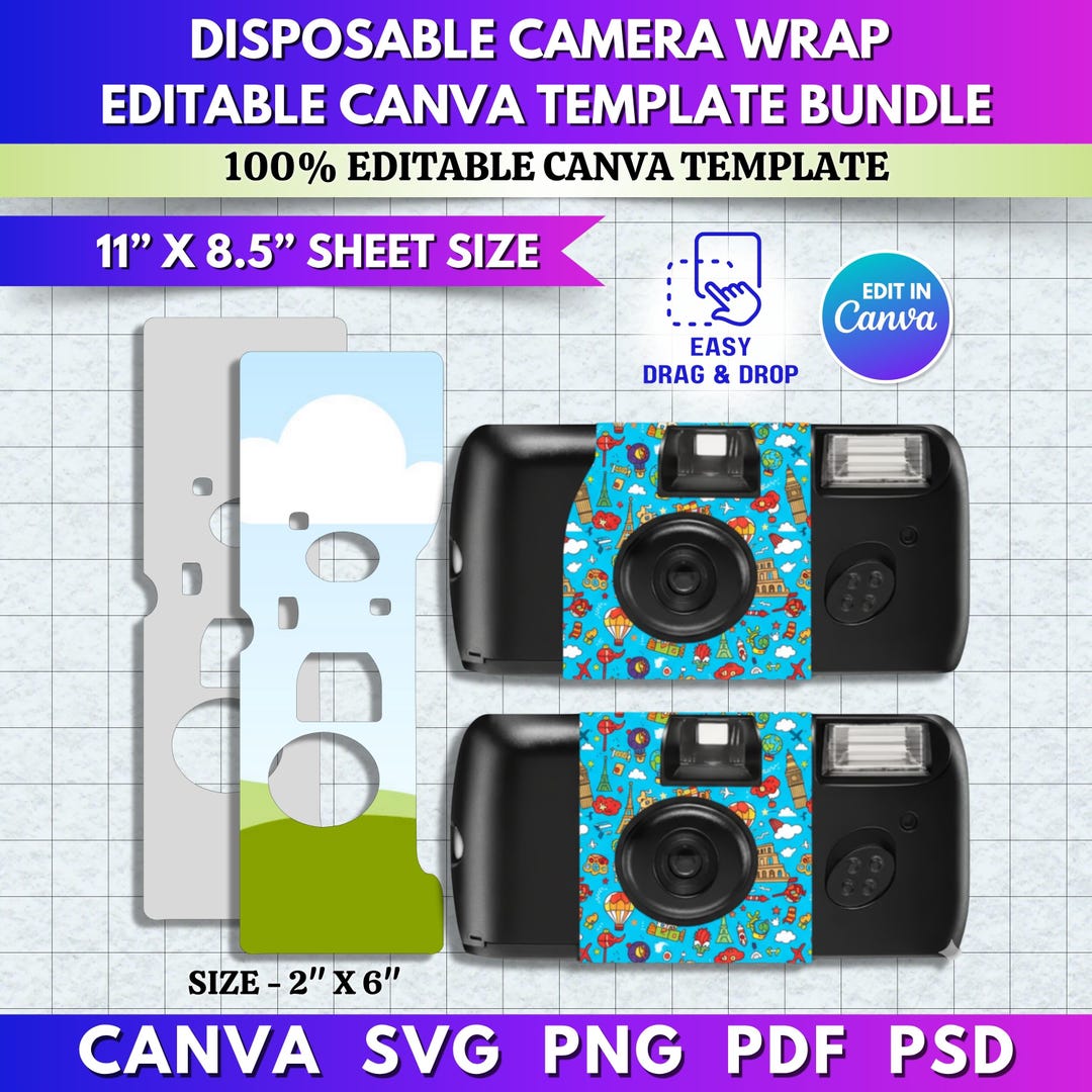 Disposable Camera Wrap Canva Template | Retro Film Camera Label ...