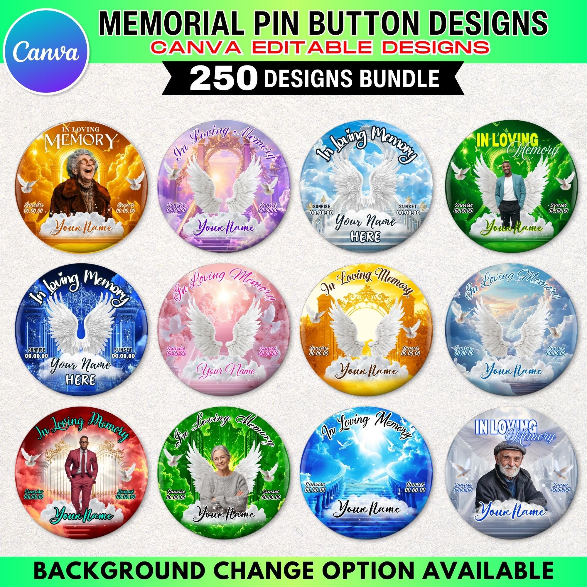 250x in Loving Memory Pin Button Templates | Mega Memorial Canva Bundle ...