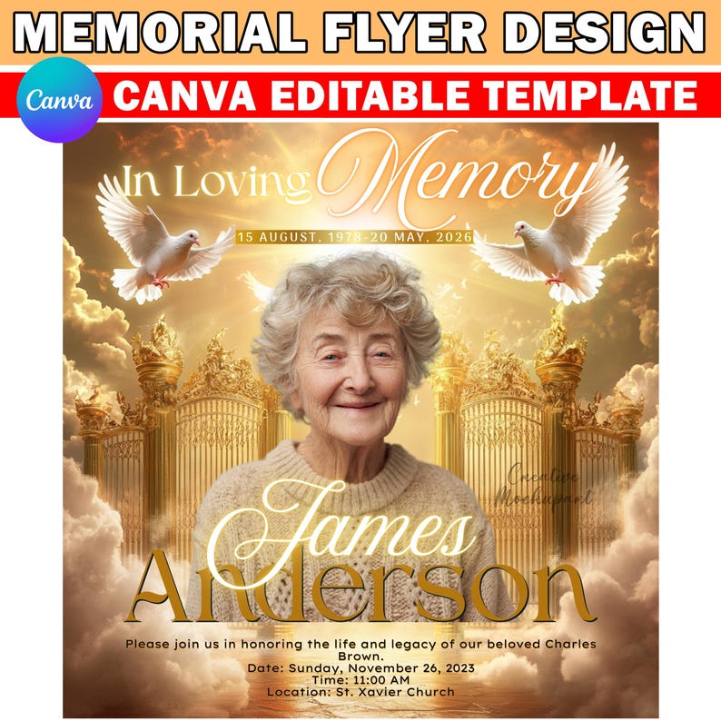 15x Memorial Flyer Canva Template Bundle | Editable Obituary Funeral ...