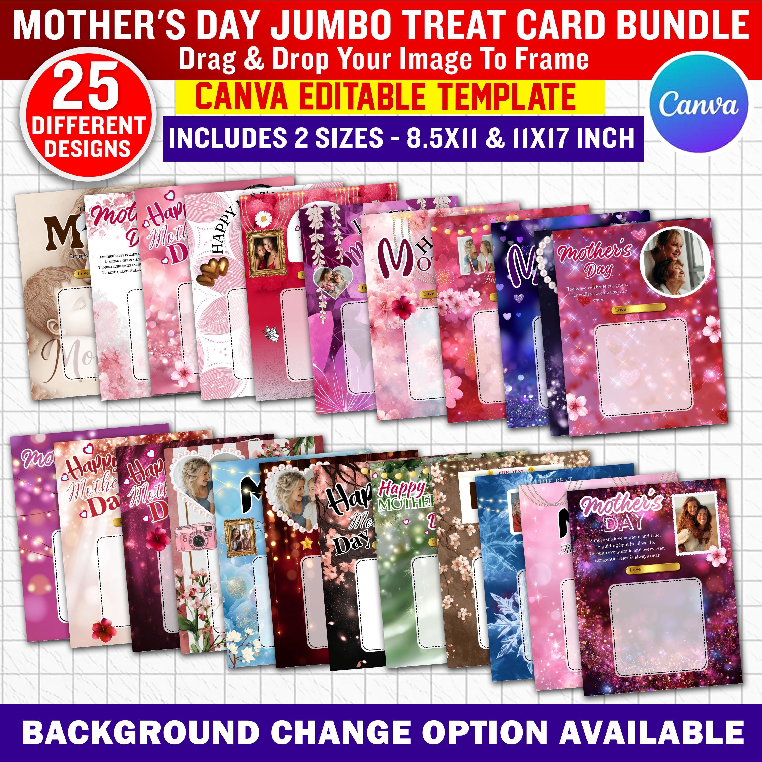25x Mother’s Day Jumbo Card Bundle, Editable Candy and Snack Gift Card ...