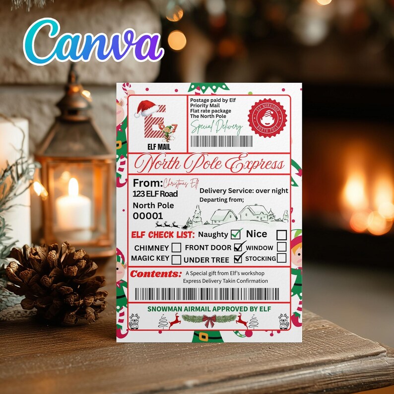 Elf Mail Sticker Label Template | Canva Editable Elf Shipping Label ...