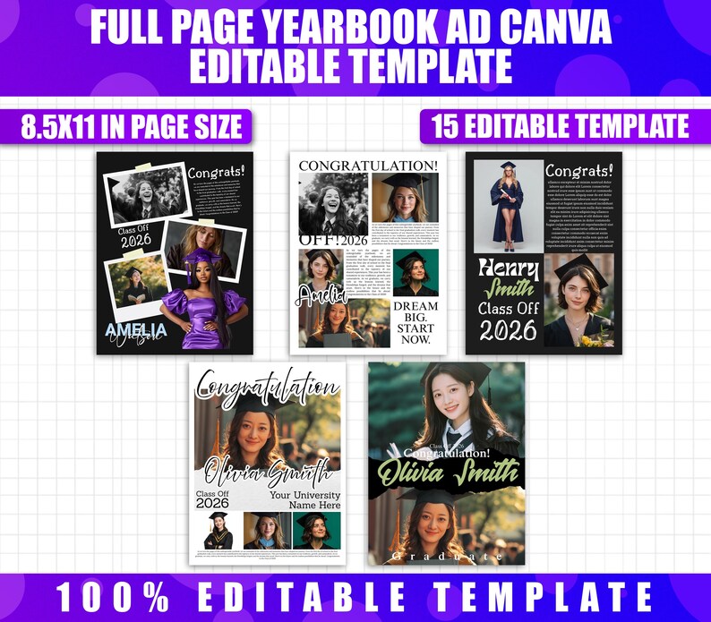15x Full Page Yearbook Ad Bundle | High School & College Senior Tribute ...