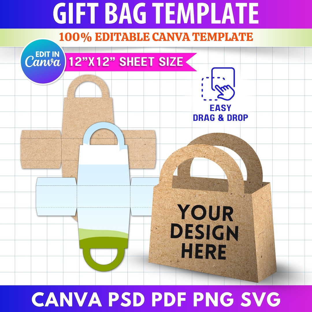 Gift Bag Template | Paper Bag SVG PNG | DIY Favor & Gift Box Template ...