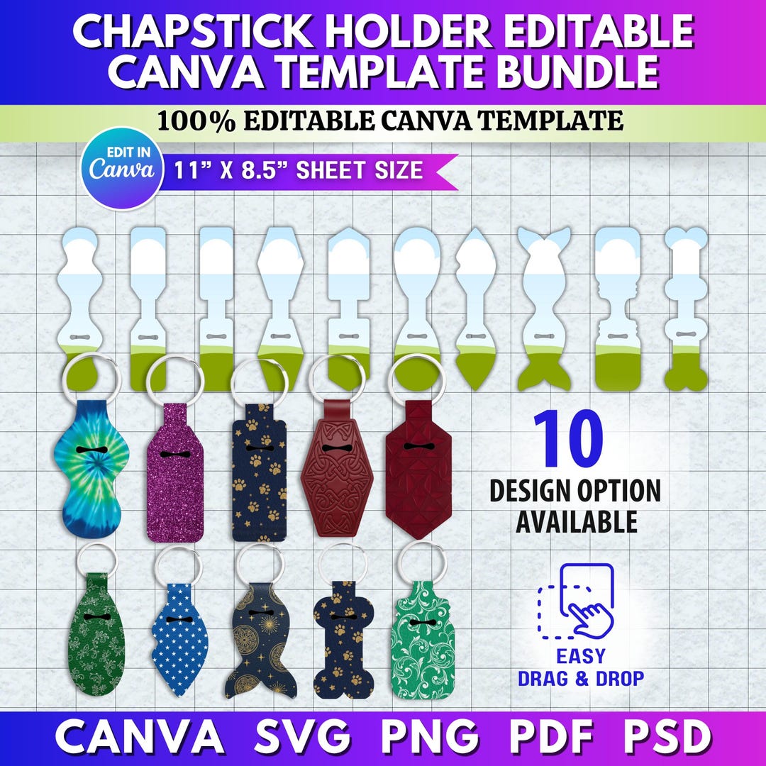 10x Chapstick Holder Template Bundle | Lip Balm Holder Keychain SVG ...