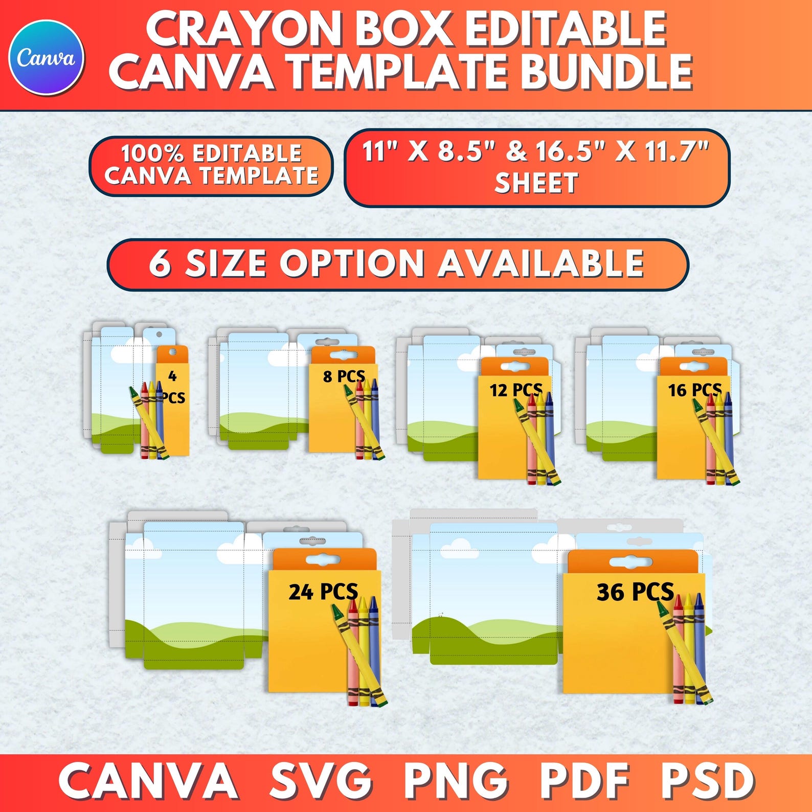 6x Crayon Box Template Bundle | Editable Canva Design | DIY Crayon Box ...
