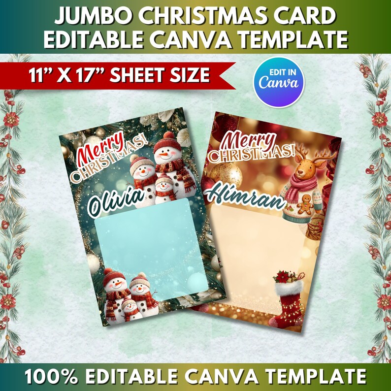 30x Jumbo Christmas Card Template Bundle | Editable Christmas Card ...