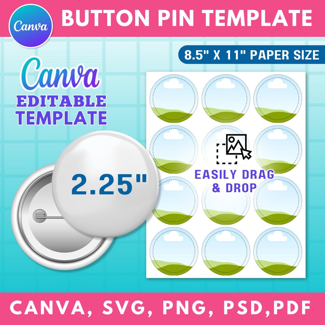 2.25" Button Pin Canva Template, Blank Badge SVG, PNG for Sublimation ...