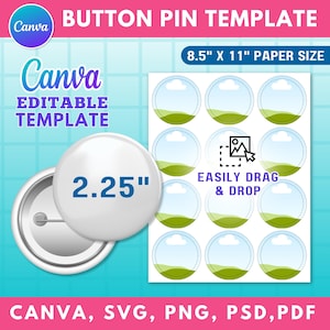 2.25" Button Pin Canva Template, Blank Badge SVG, PNG for Sublimation ...