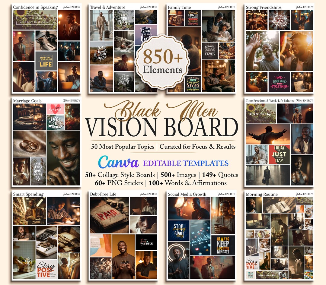 Black Men Vision Board Kit 2026 | Printable Goal Setting ...