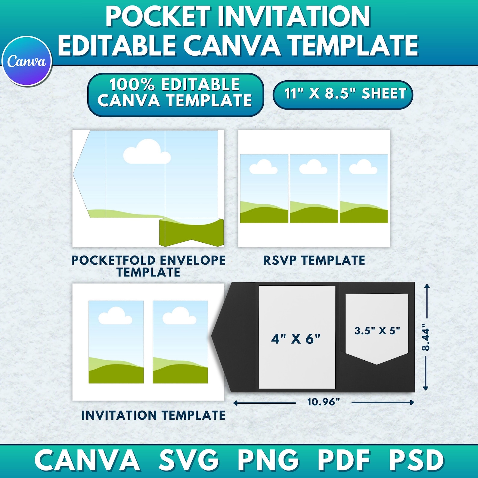 Pocketfold Invitation Template | 4x6 Wedding Invitation Pocket SVG ...
