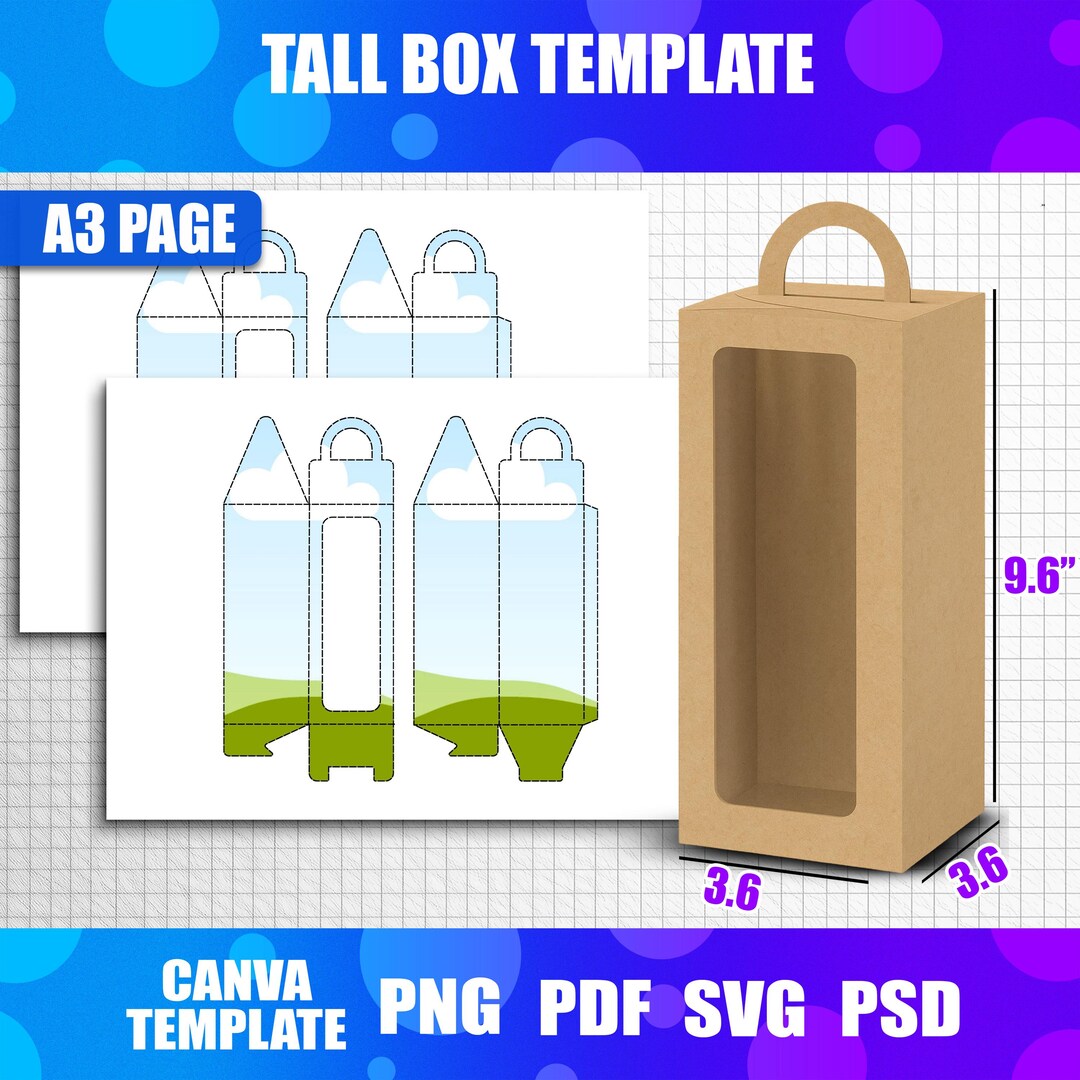9.6" Tall Box Template, Gift & Treat Box With Handle SVG, Tall Gable ...