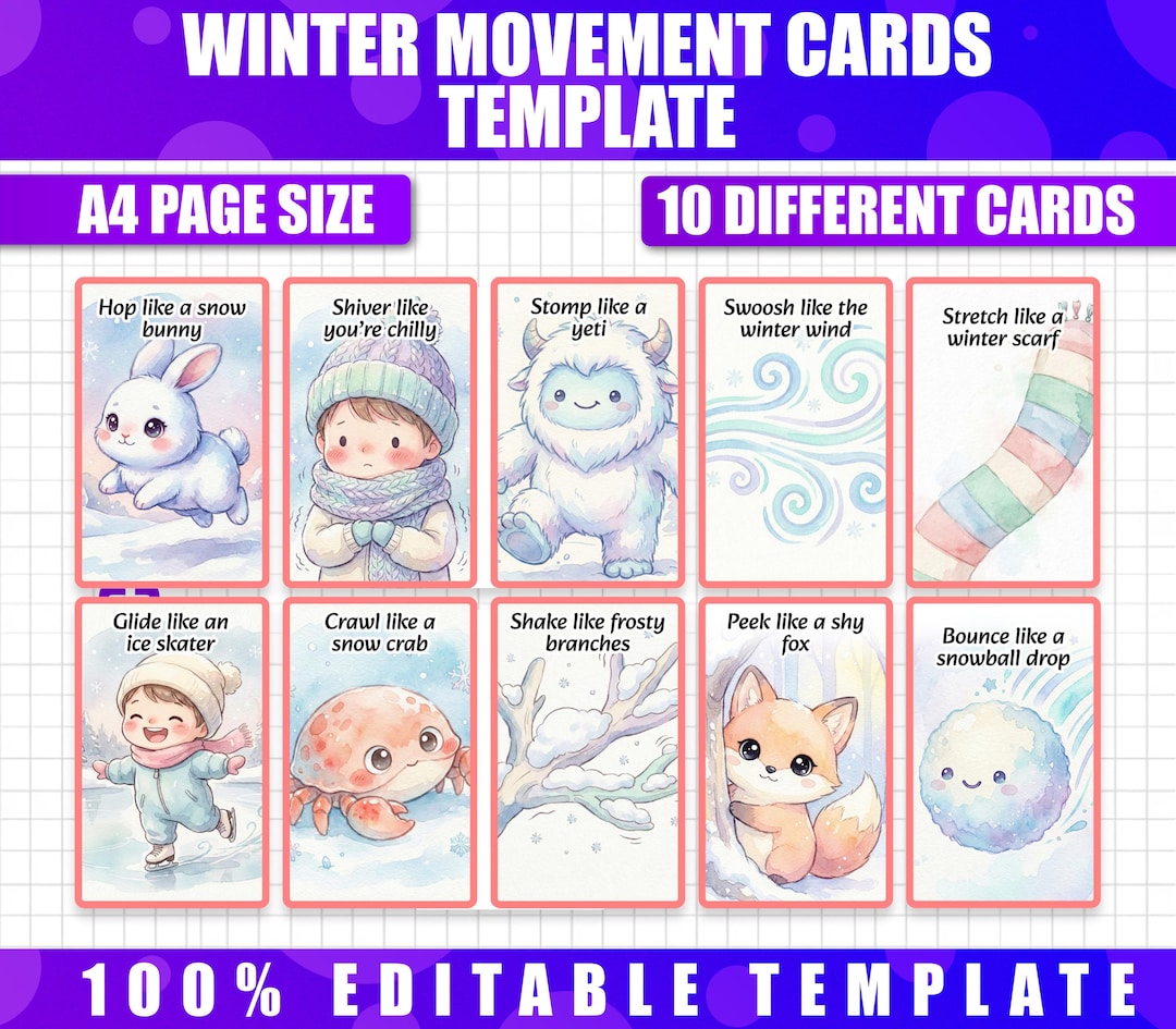 Winter Movement Cards | Christmas Games Printable Flash Cards | Unique ...
