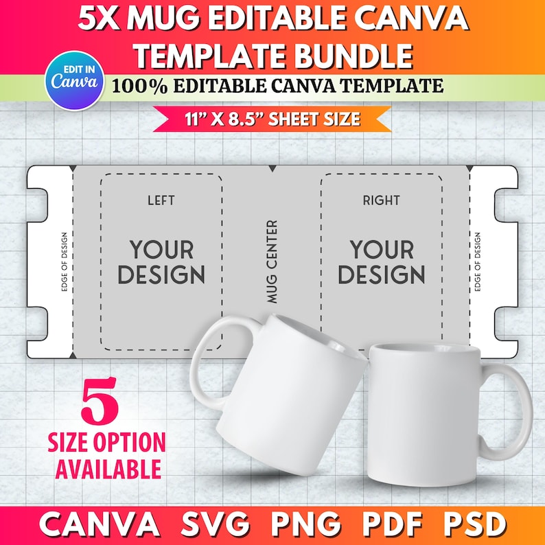 5x Mug Wrap Template Bundle | 11oz 12oz 15oz 24oz 31oz Mug Wrap SVG ...