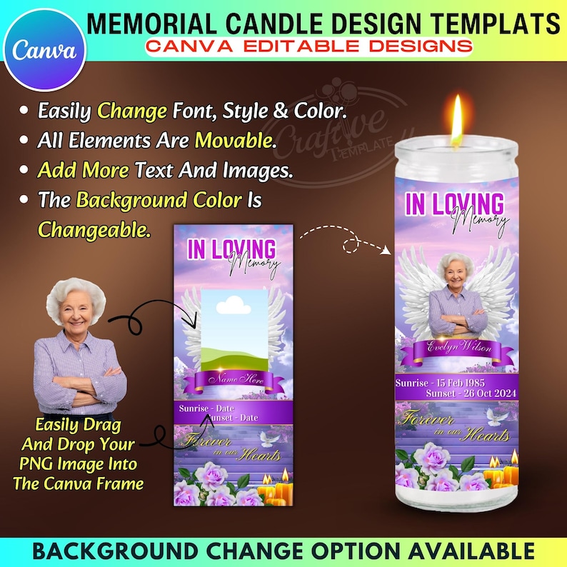 20x Memorial Candle Sticker Label Canva Editable Template, in Loving ...