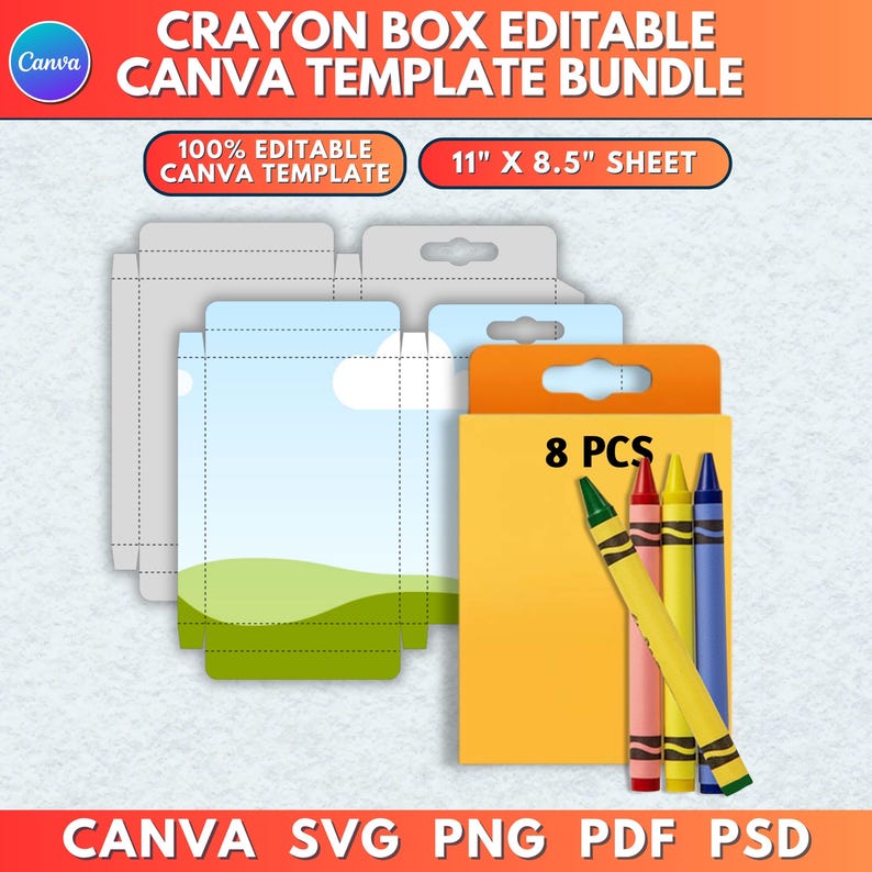 6x Crayon Box Template Bundle | Editable Canva Design | DIY Crayon Box ...