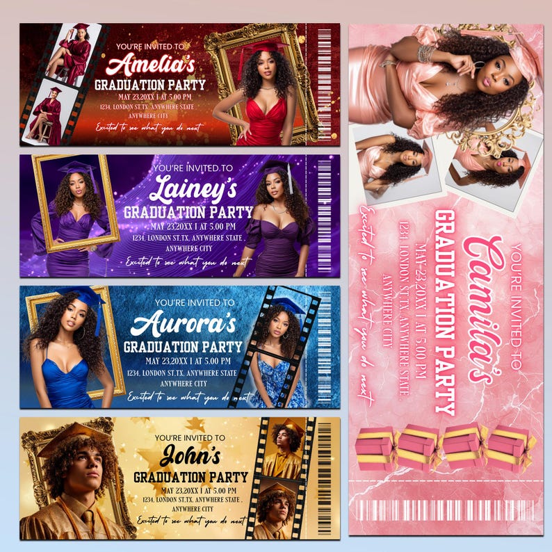 10x Graduation Party Ticket Template Bundle, Editable Canva Graduation ...