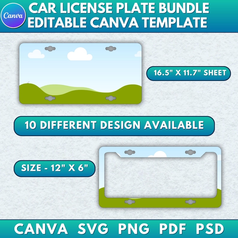 10x Car License Plate Template Bundle | Editable Canva License Plate ...