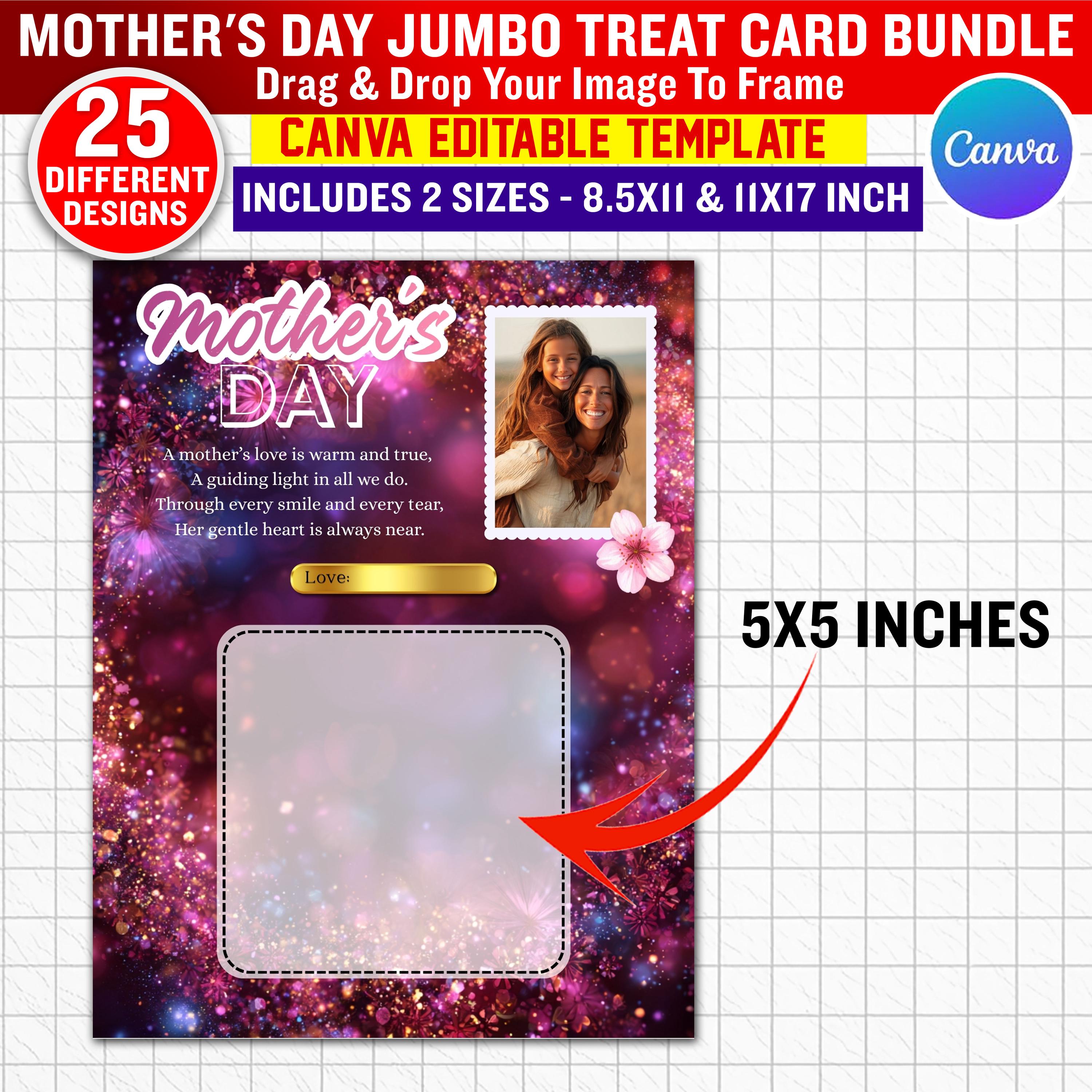 25x Mother’s Day Jumbo Card Bundle, Editable Candy and Snack Gift Card ...
