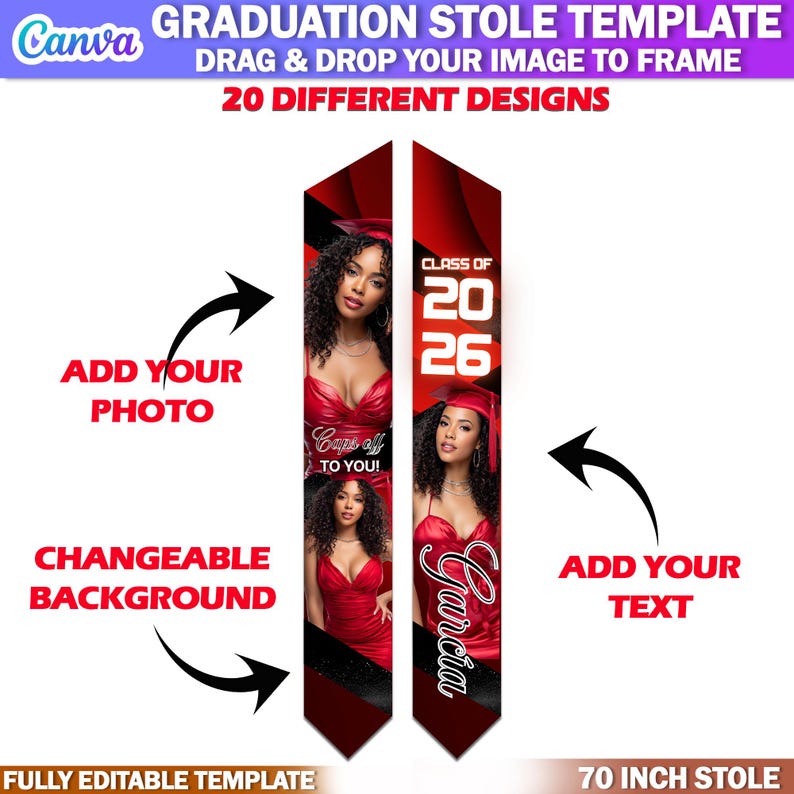 20x Graduation Stole Canva Editable Template Bundle, Graduation Sash ...