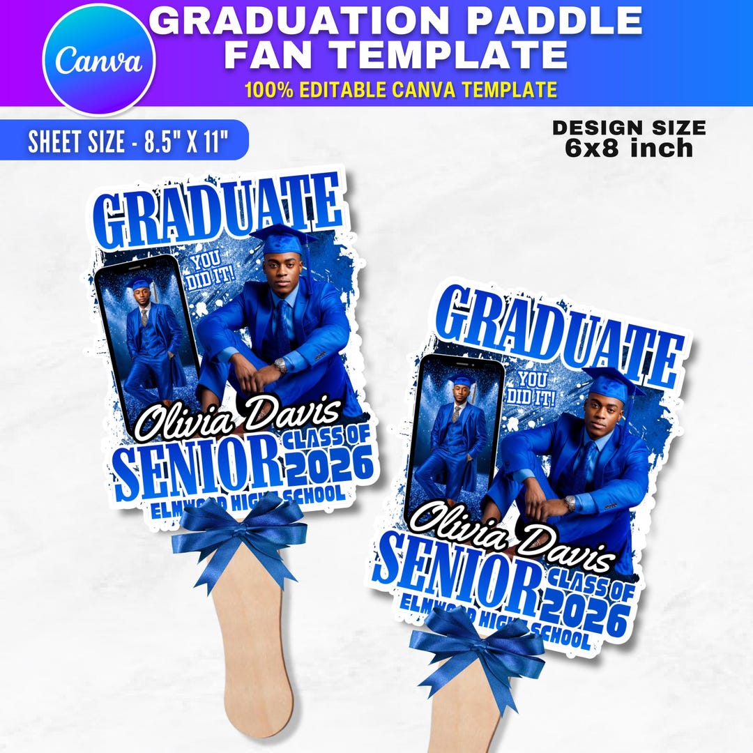 Graduation Fan Paddle Canva Editable Template, Custom Class of 2026 ...