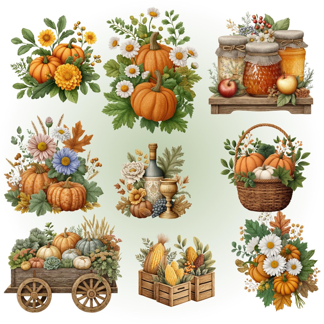 60 Pumpkins Clipart, Fall Clipart, Autumn Clip Art, Printable ...