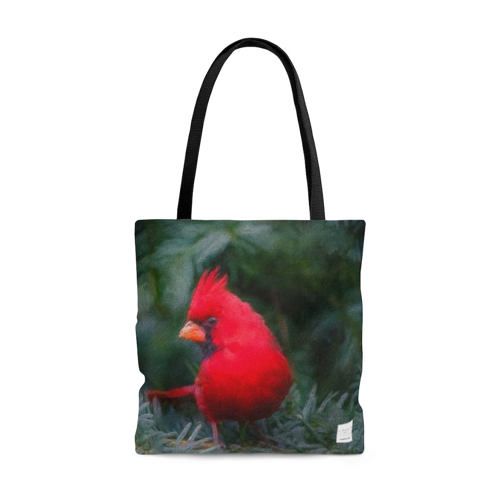 Male Red Cardinal Bird Tote Bag- Painting Art Gift Fathers Day Gardener ...