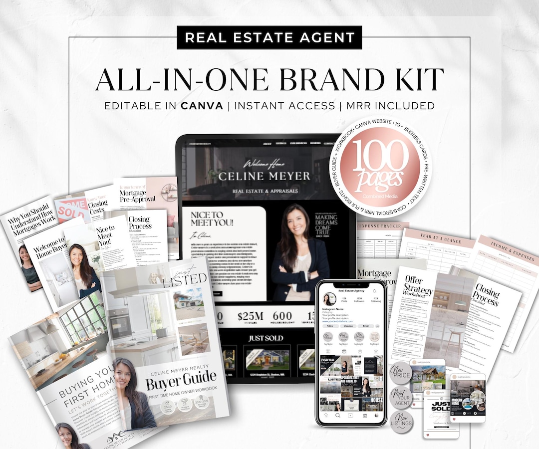 MRR Resell Realtor Brand Kit, Real Estate Agent Website Canva Template ...