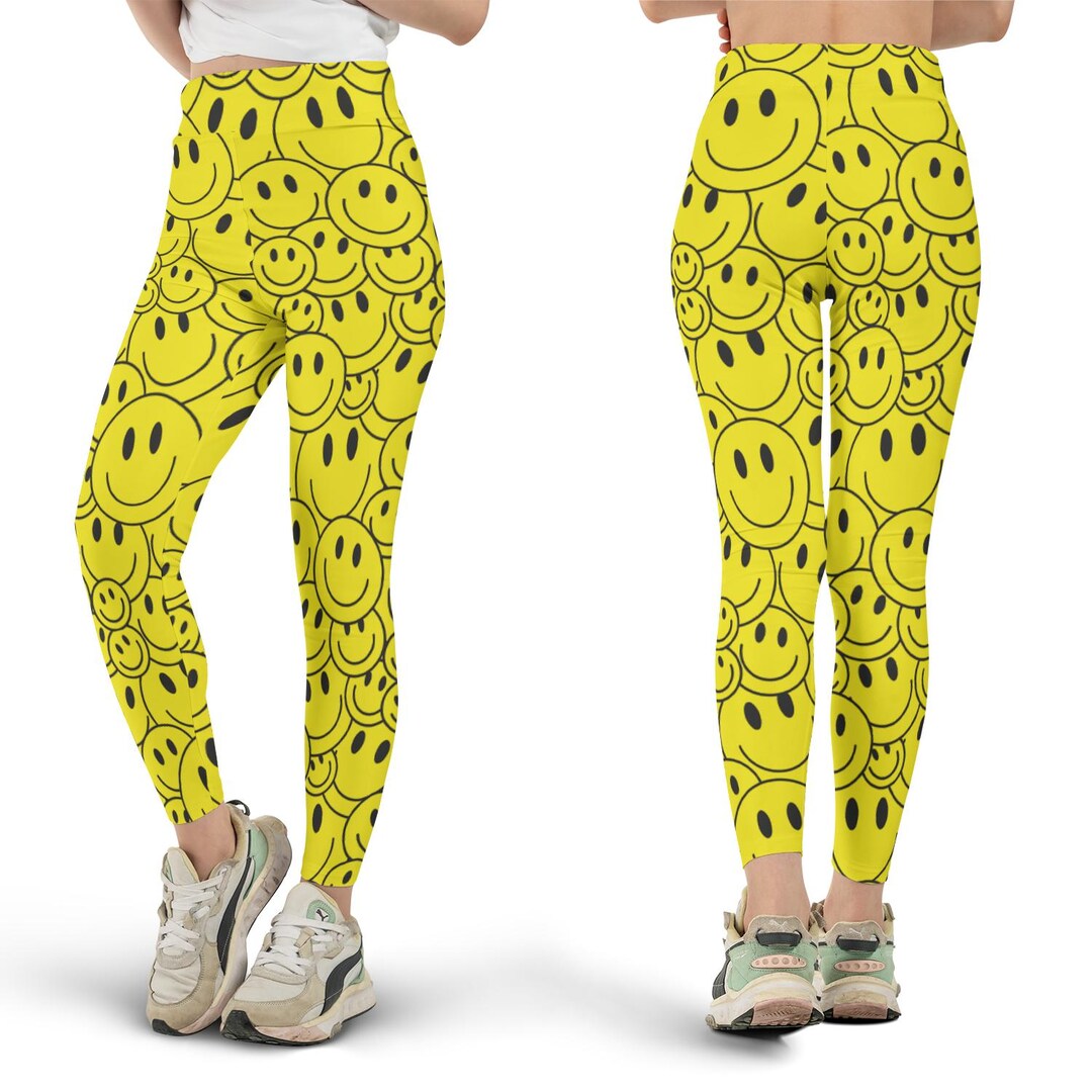 Smiley Face Print Leggings, Psychedelic Rave Yoga Pants - Etsy