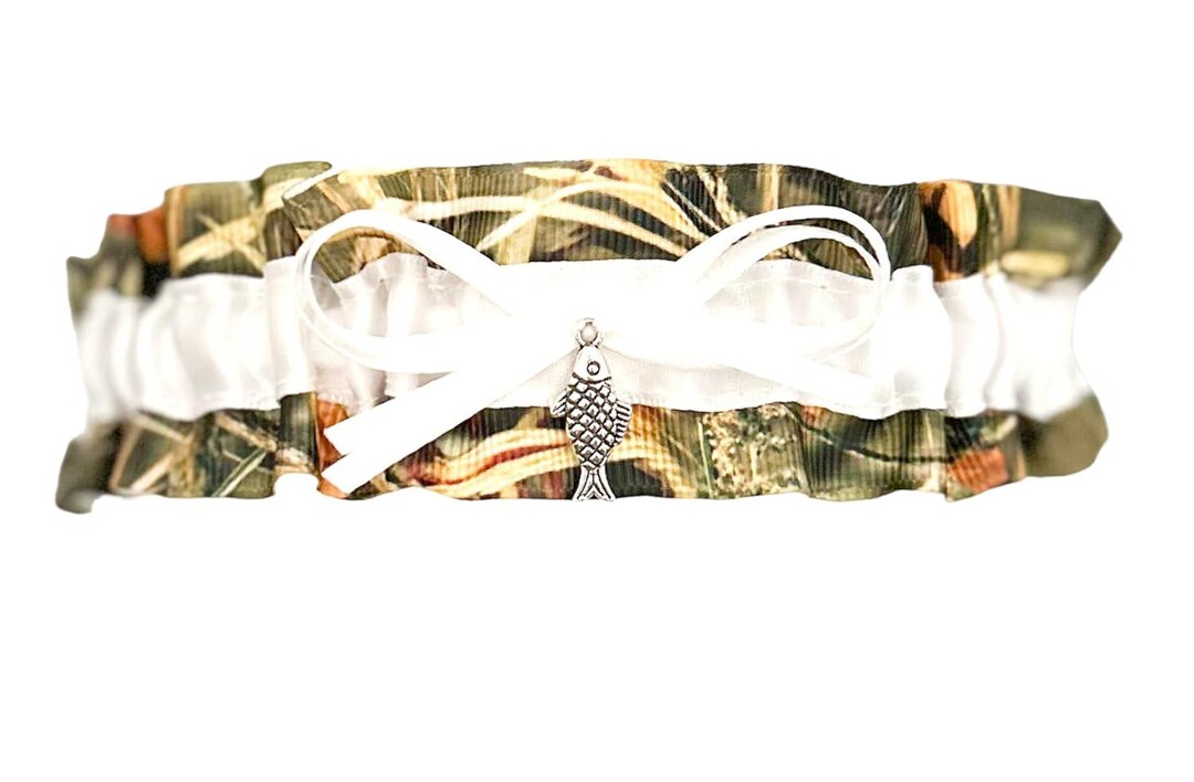 Camouflage White Satin Wedding Keepsake Bridal Prom Garter - Fish ...