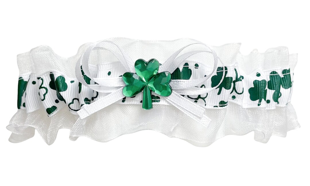 Shamrock Green Sparkle Satin Bridal Irish Wedding Prom Keepsake Garter ...
