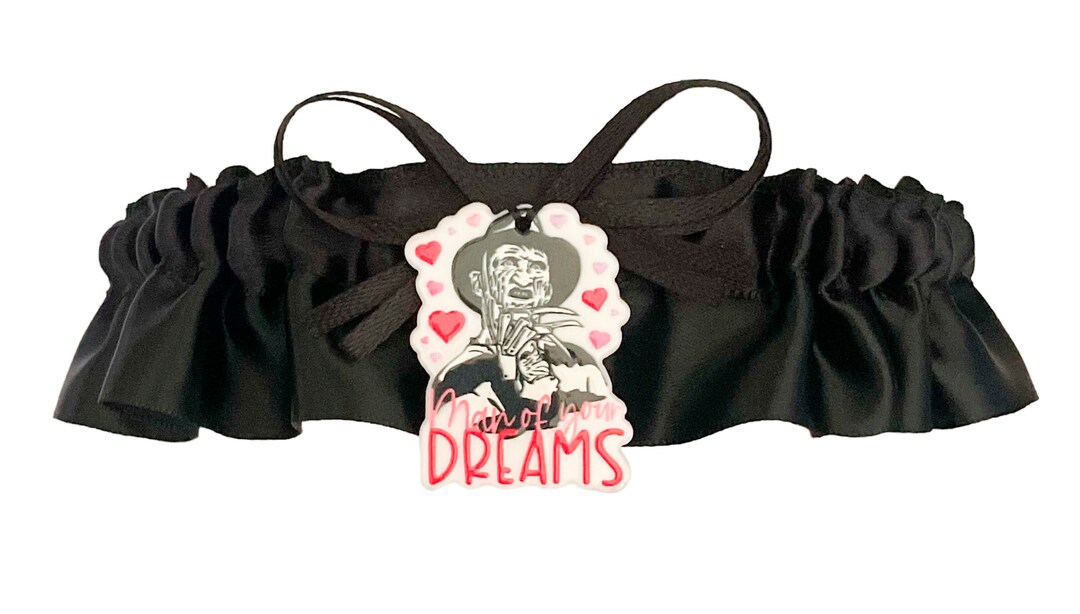 SEXY Black Satin Wedding Keepsake Bridal Garter Scary Movie Charm Man ...