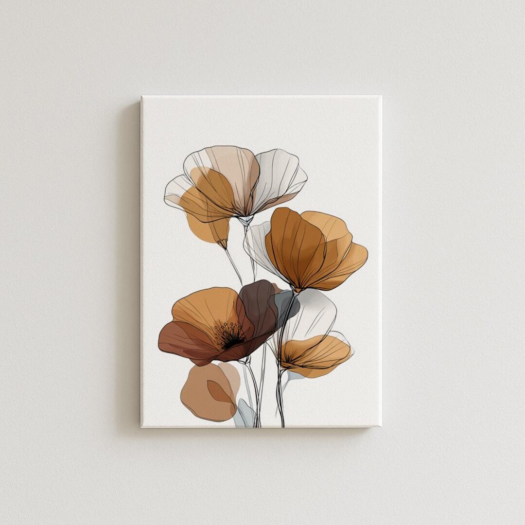 Boho Poppy Line Art Print: Earth Tone Watercolor (digital Download) - Etsy