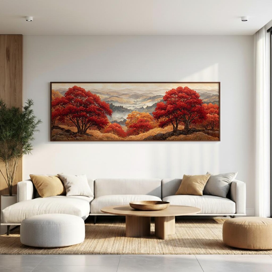 Autumn Forest Canvas Wall Art Print, Red Orange Fall Trees Artwork ...