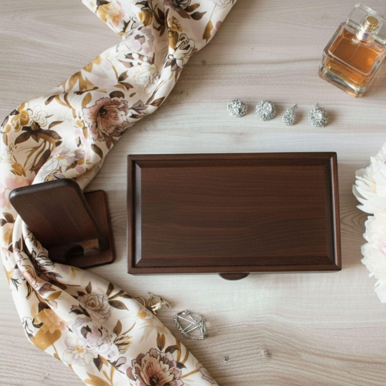 Personalized Dark Wooden Jewelry Box With Drawers for 5th Anniversary ...