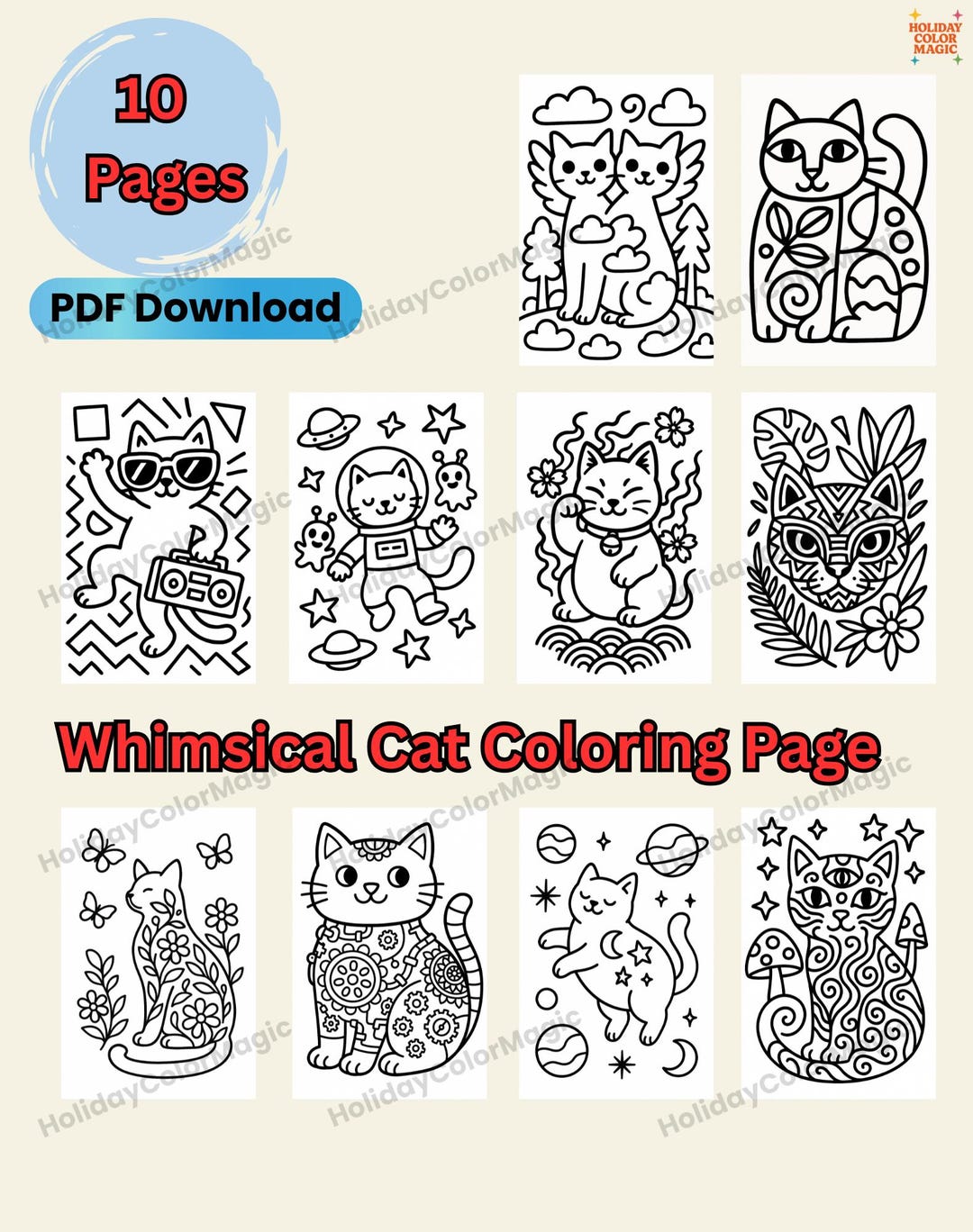 Whimsical Cat Coloring Page for Mindful Art and Relaxation - Etsy Canada