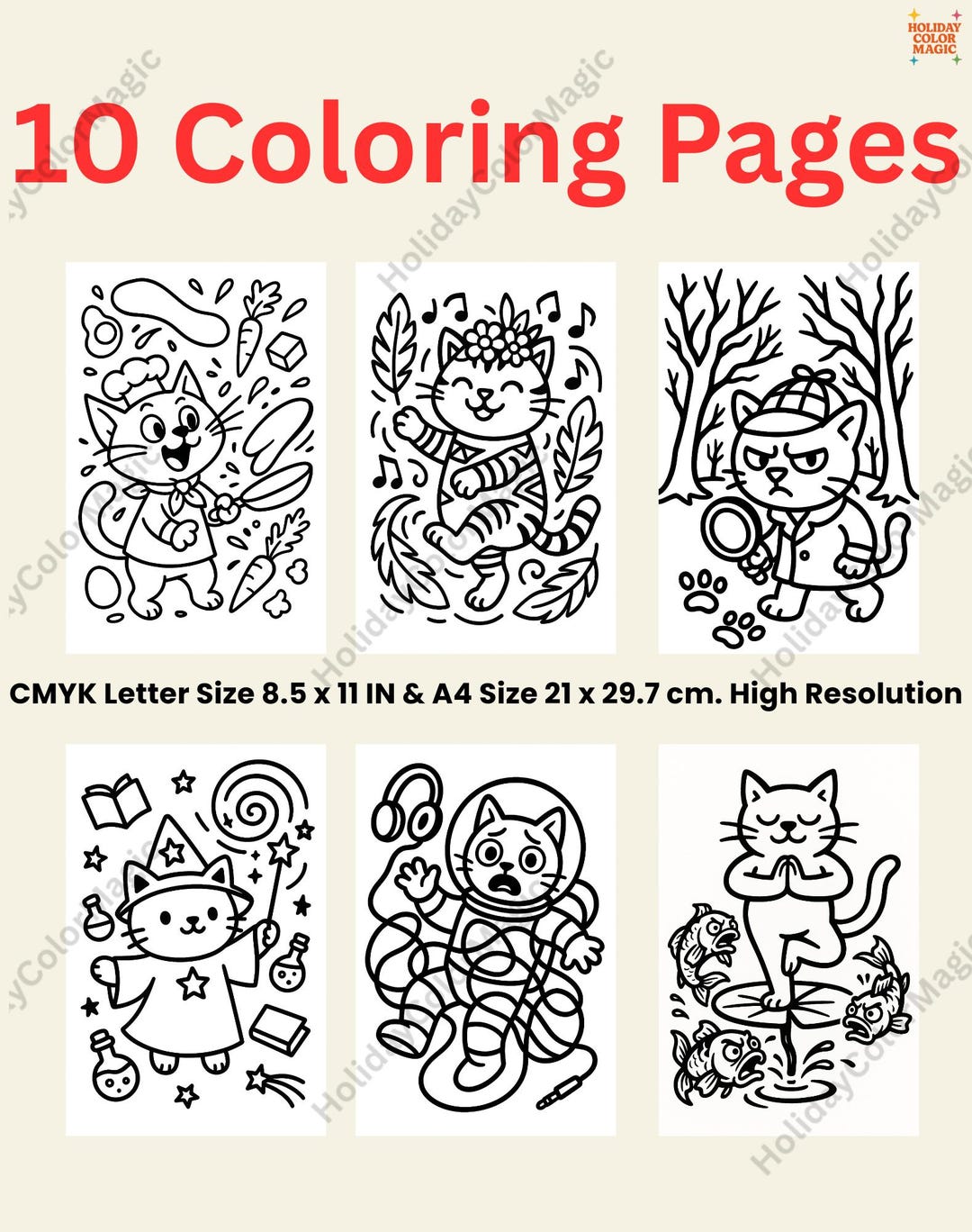 Mindful Cat Coloring Pages for Stress Relief and Emotional Healing Art ...