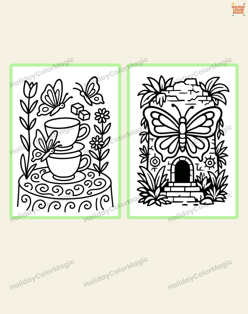 Butterfly Garden Coloring Pages for Adults and Kids – Floral Nature ...