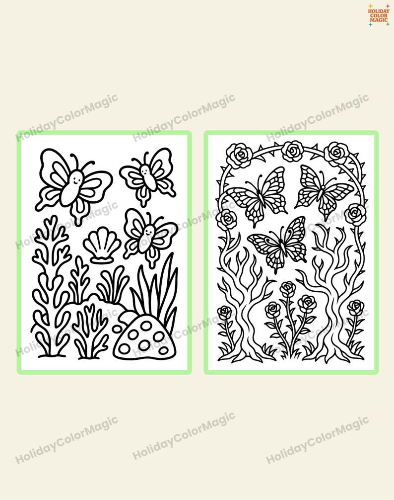 Butterfly Garden Coloring Pages for Adults and Kids – Floral Nature ...