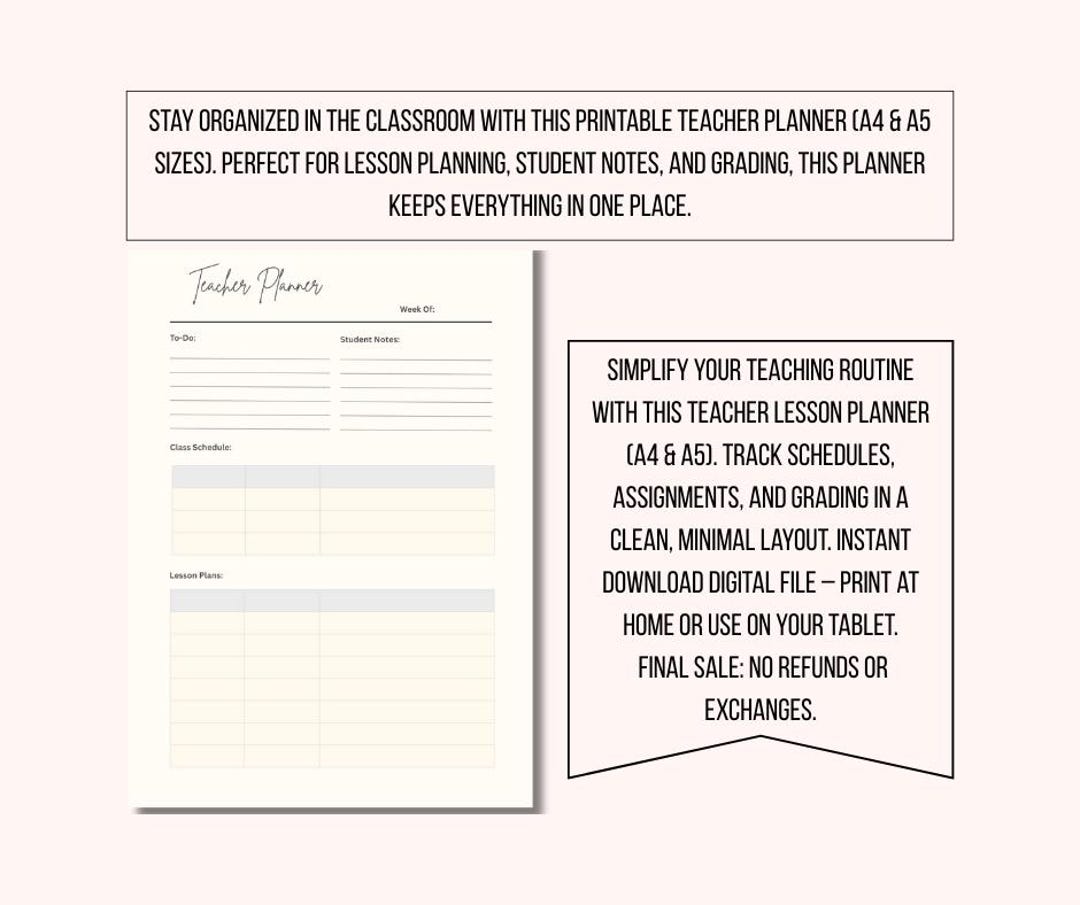 Printable Teacher Planner Lesson Plan & Classroom Organizer Student ...