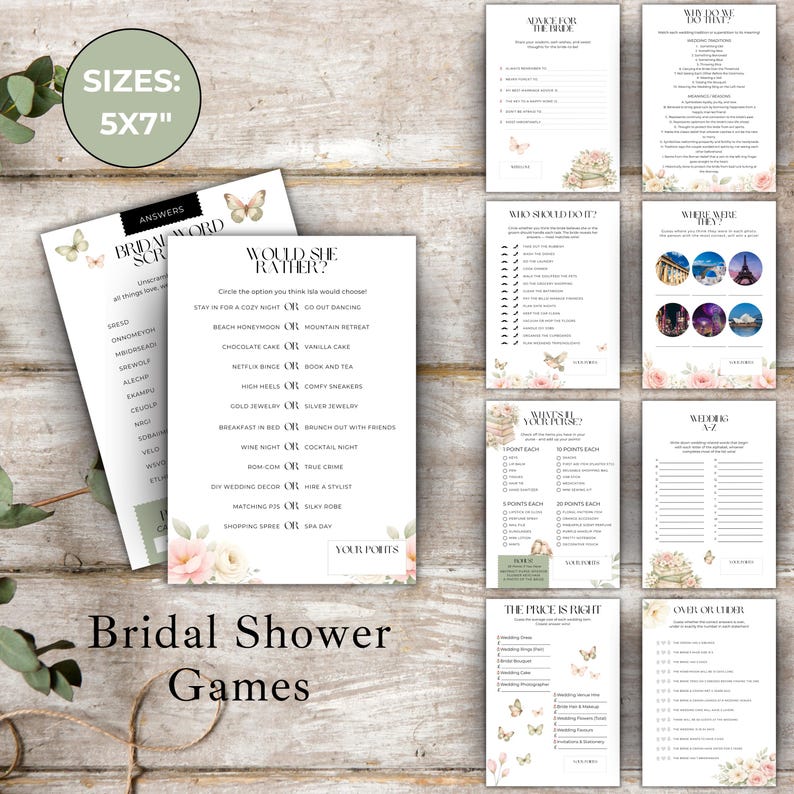 Next Chapter Bridal Shower Games Bundle | Book Theme Floral Activities ...