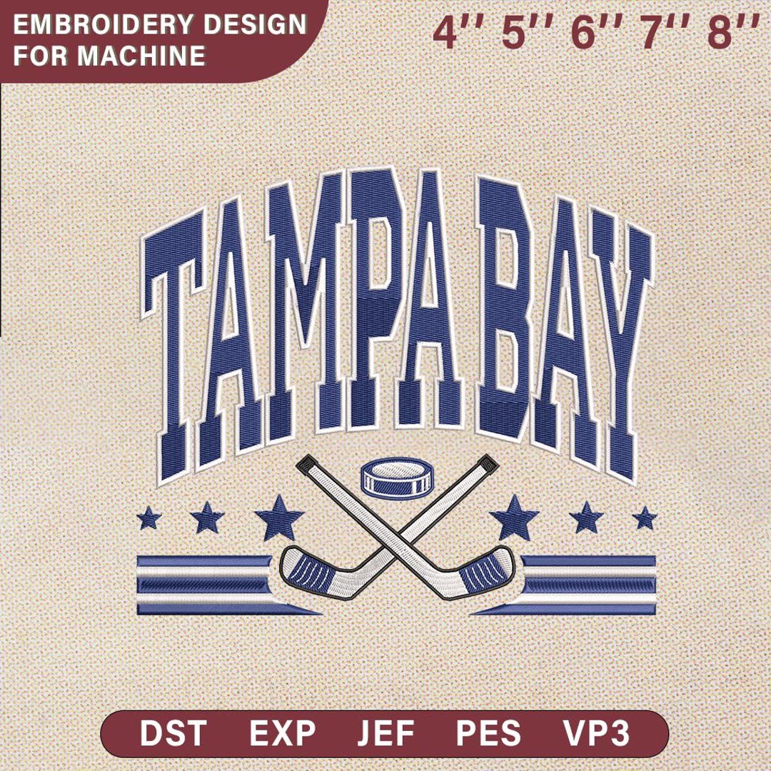 Tampa Bay Hockey Embroidery Design, Ice Sport City Logo Machine ...