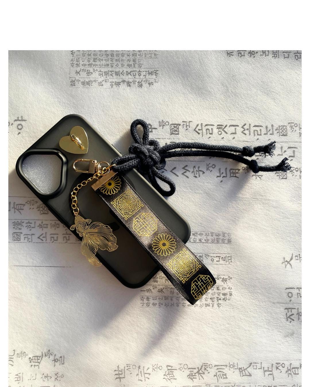 Korean Traditional Knot Keychain | Lucky Fish Charm | Navy Gold Foil ...