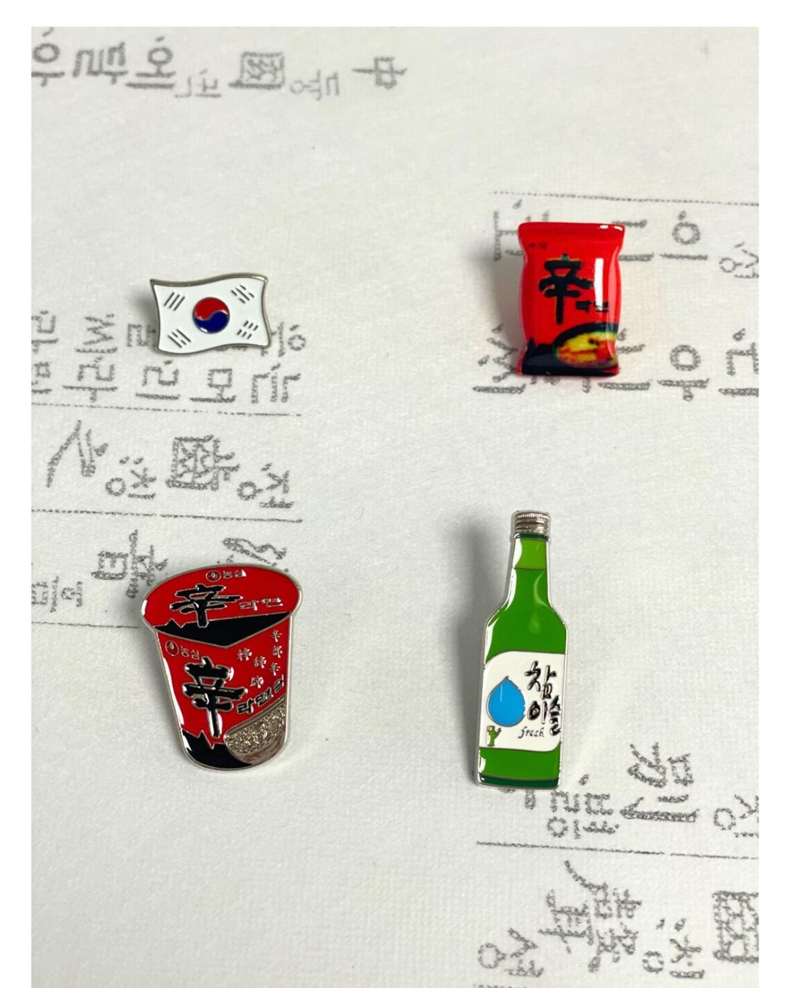 Korean Badge Pins,taegukgi Flag,shin Ramyun, Soju,ramen Cup Designs ...