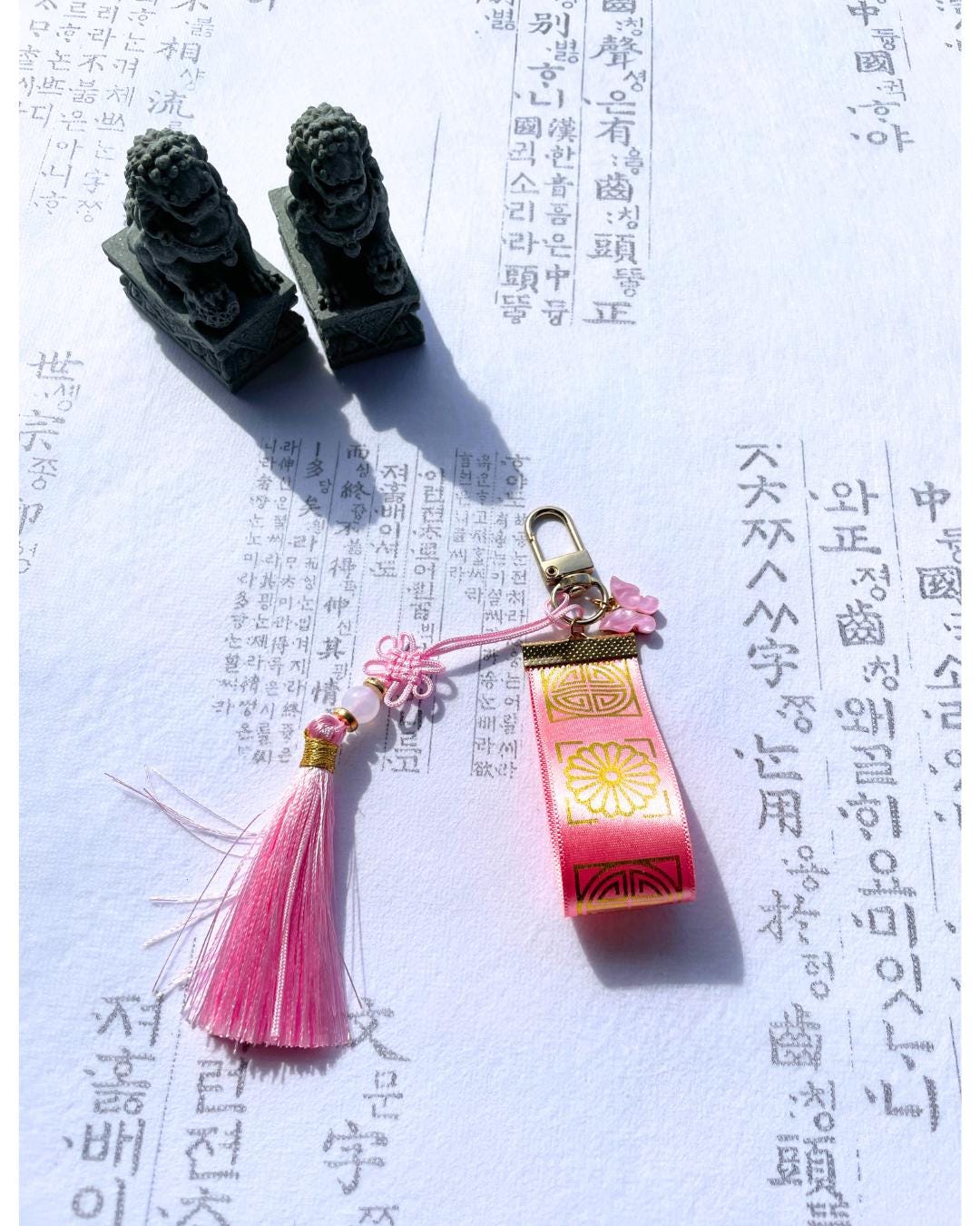 Korean Traditional Pink Ribbon Norigae Keychain With Butterfly Charm ...