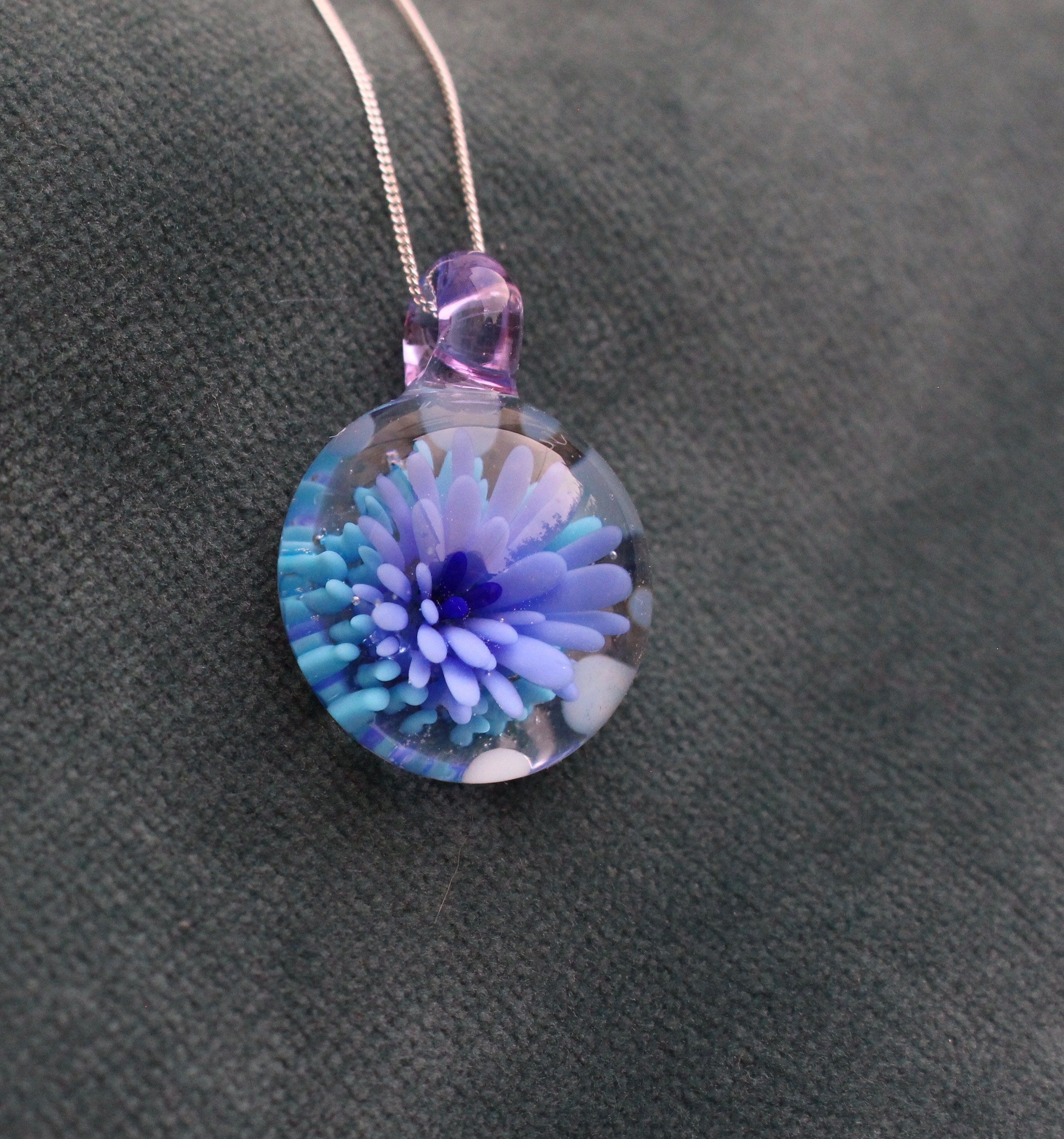 Lampworked glass flower pendant necklace blue purple handmade | Etsy