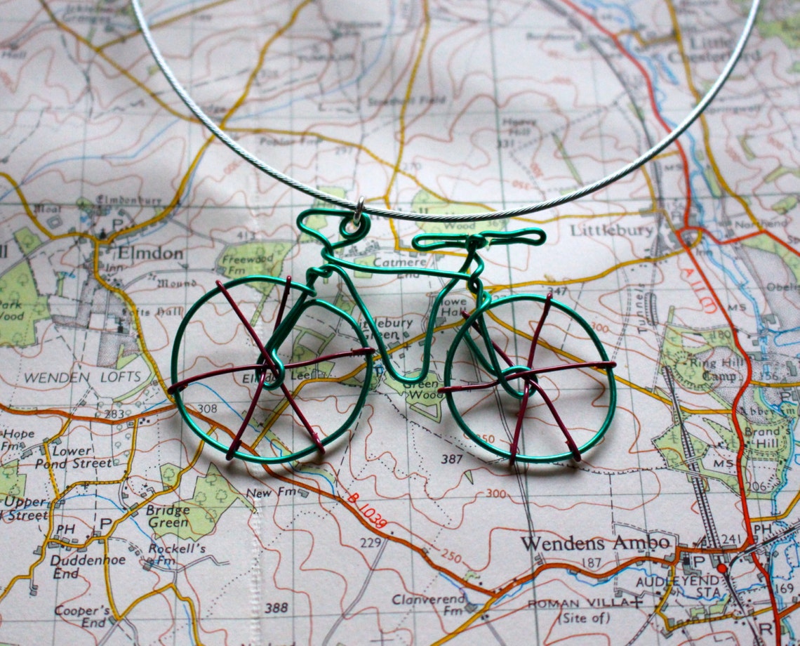 Rolling Wire Bicycle Necklace on Upcycled Brake Cable Wire. - Etsy